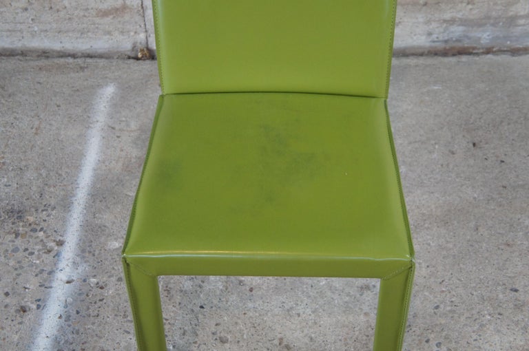 4 Vintage Maria Yee Green Leather Modern Side Dining Chairs Minimalist ...