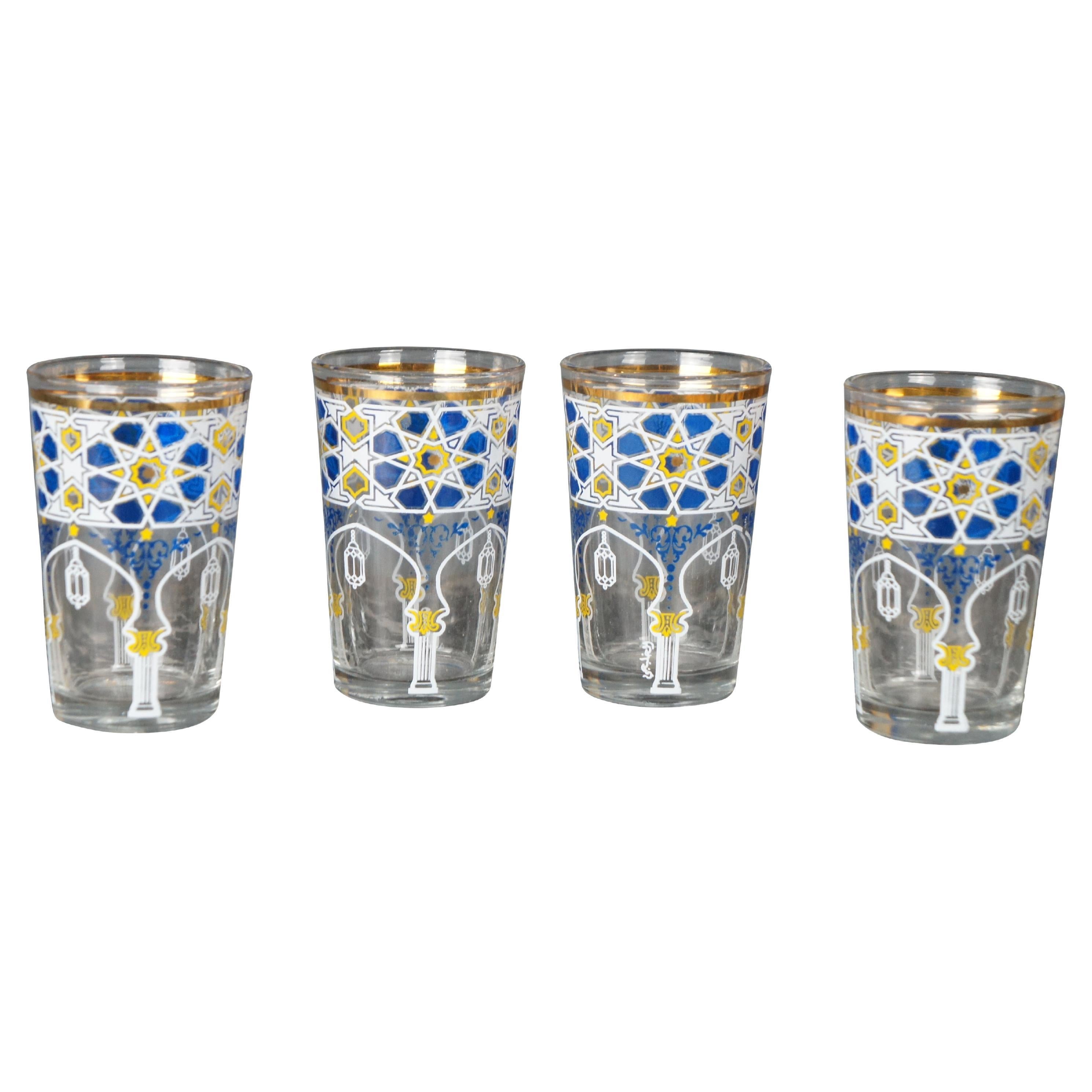 4 Vintage Moroccan Glass Arcade Temple Lantern Shot Glasses Aperitif ...