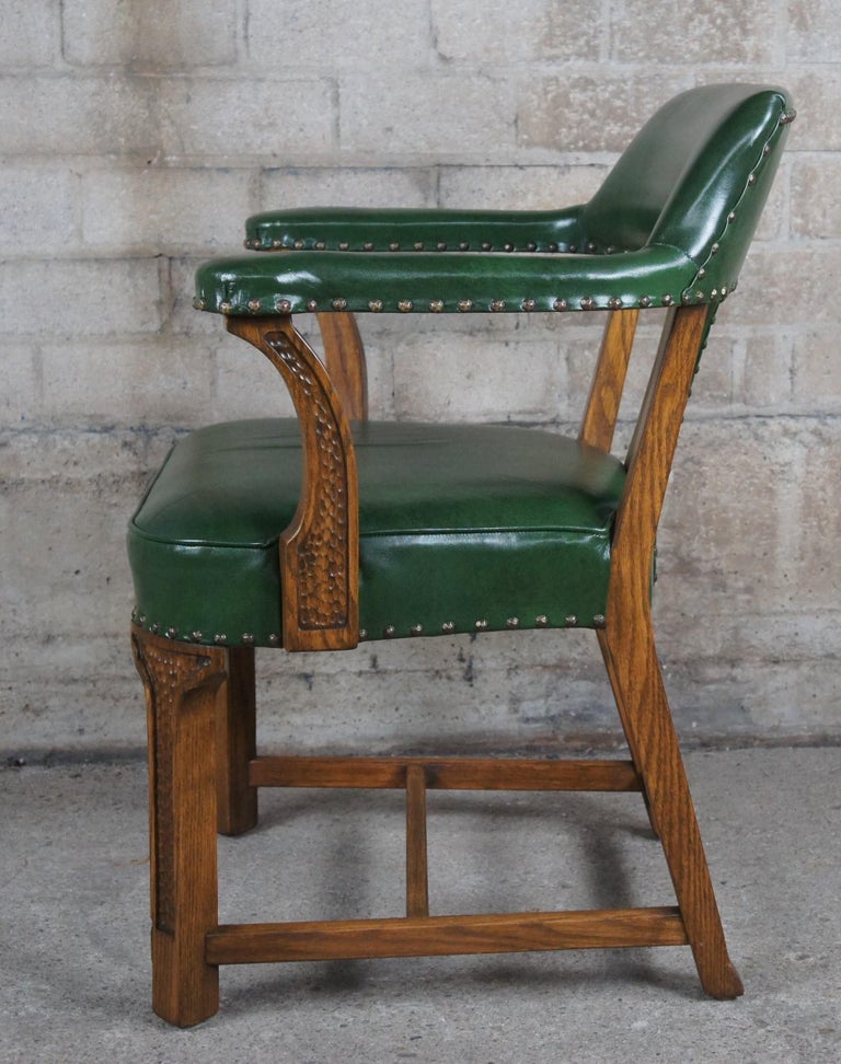 4 Vintage Romweber Viking Oak Green Leather Barrel Back Game Card Bank ...