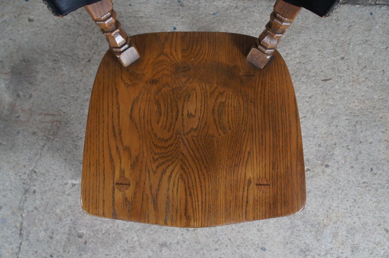 4 Vintage Romweber Viking Oak Leather Dining Poker Game Pub Chairs For ...