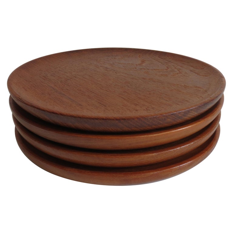 4 Vintage Teak Plates by Galatix England Burma Teak Handmade, 1960s at ...