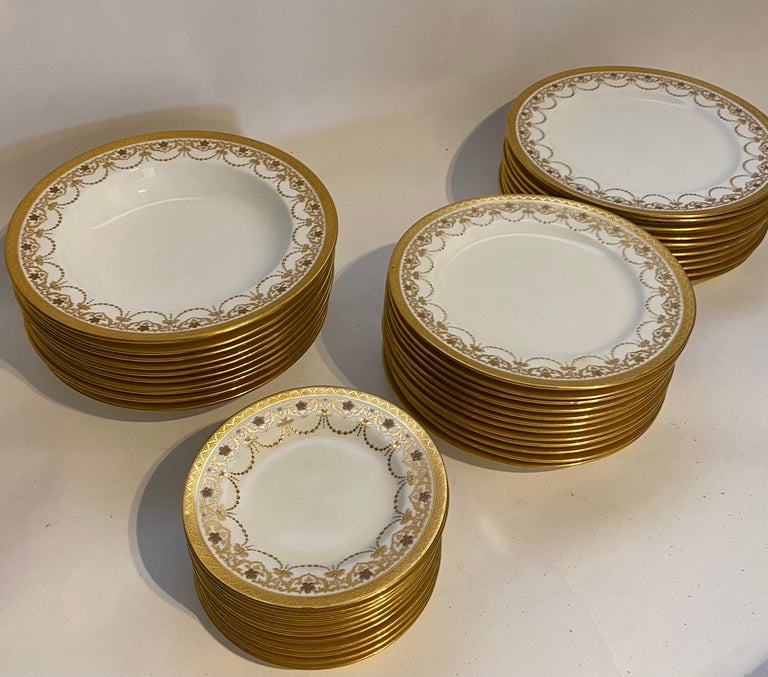40 Piece Minton Antique Dinner Service, Raised Gilt Bead Swag Design ...