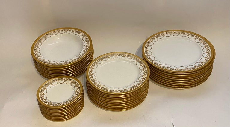 40 Piece Minton Antique Dinner Service, Raised Gilt Bead Swag Design ...