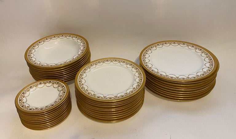40 Piece Minton Antique Dinner Service, Raised Gilt Bead Swag Design ...