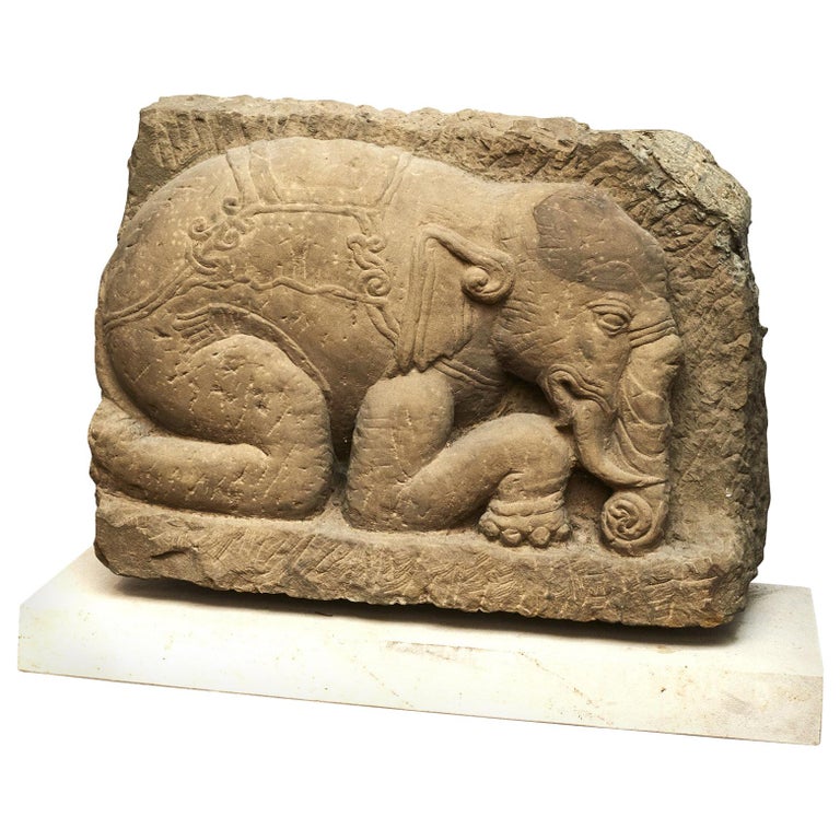 400-500 Old Burmese Sandstone Elephant Sculpture For Sale at 1stDibs