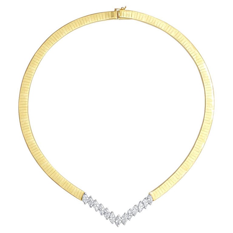 4.00 Carat Marquise Cut Diamond Herringbone Choker Necklace in 14k ...