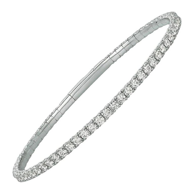 4.00 Carat Natural Diamond Flexible Bangle Bracelet G-H SI 14k White Gold For Sale at 1stDibs