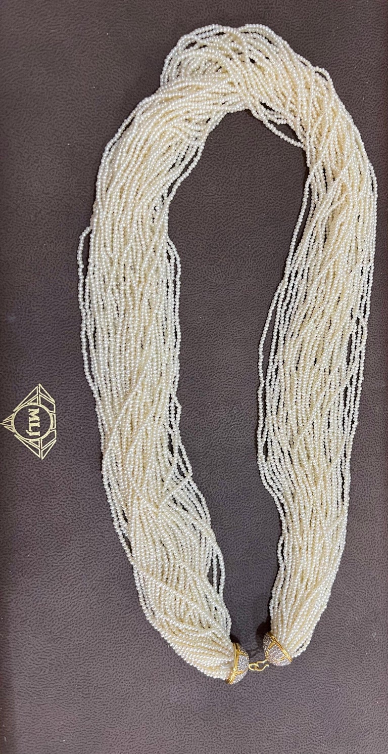 400 Carat Seed Pearl Necklace with Diamond and 14 Karat Yellow Gold ...