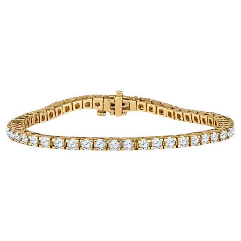 4.00 Carat Total Weight 14 Karat Yellow Gold Diamond Tennis Bracelet For Sale at 1stDibs
