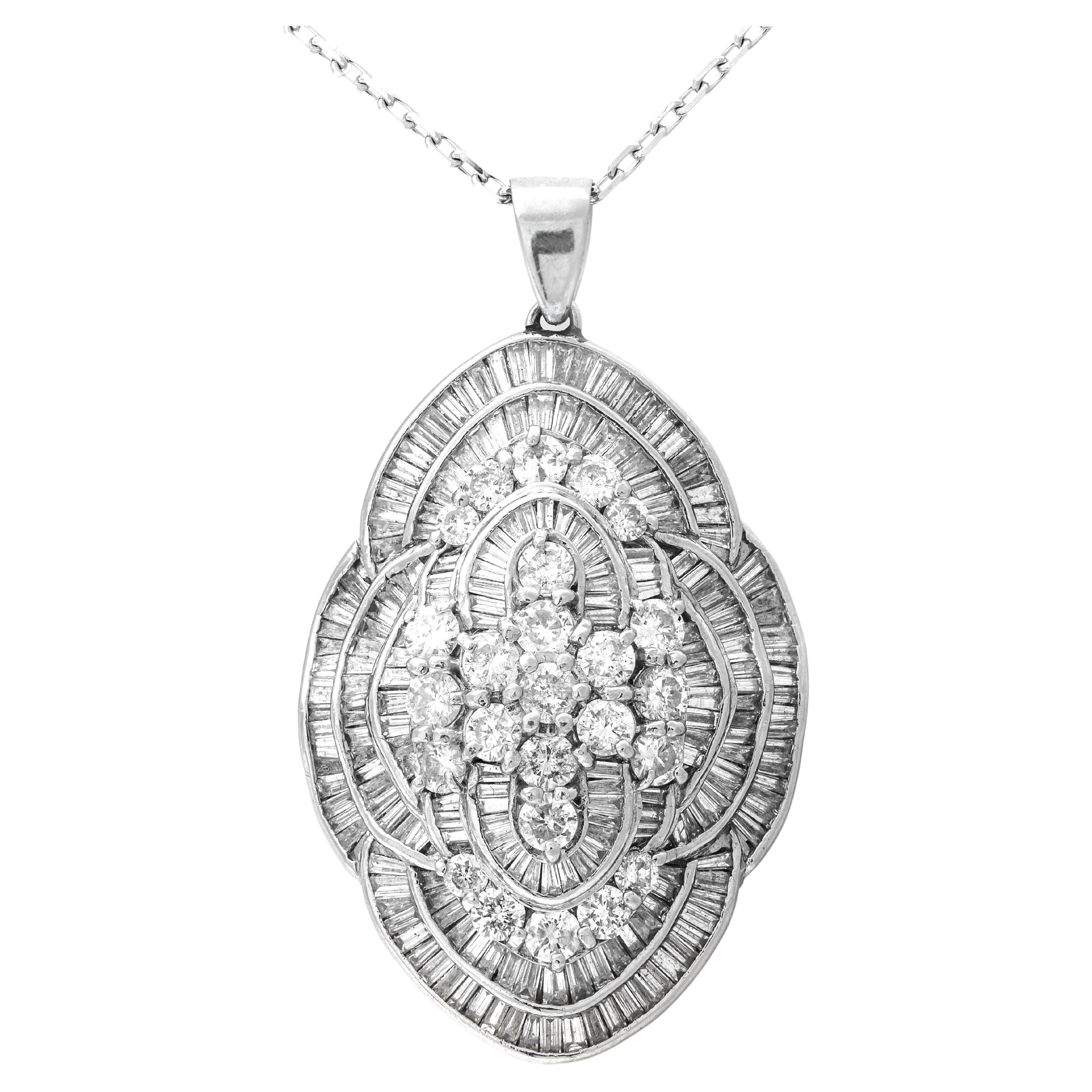 4.00 Carat Diamond Colorless / VS Clarity Pagoda Platinum Drop Pendant ...