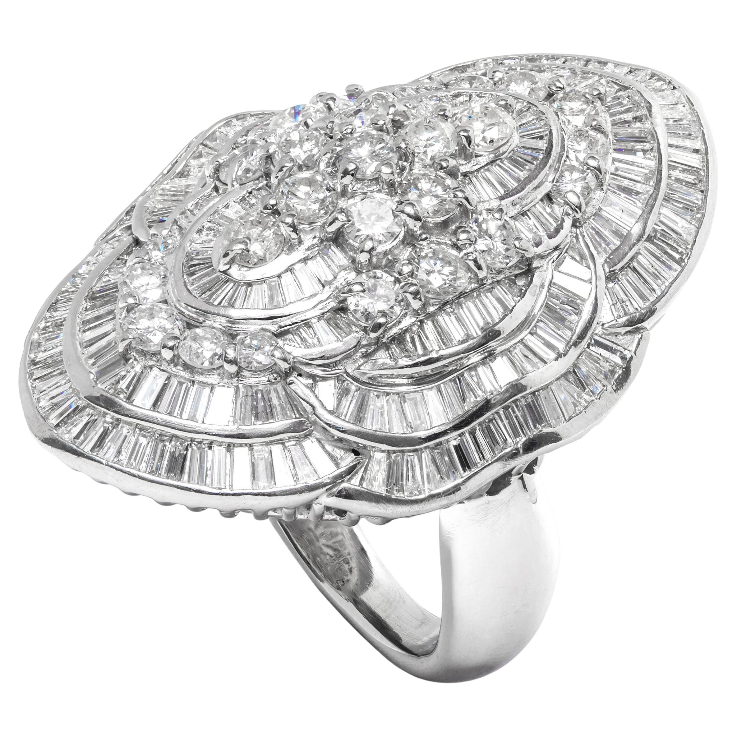 4.00 Carat White Gold H or VS Diamond Plaque Ring For Sale at 1stDibs