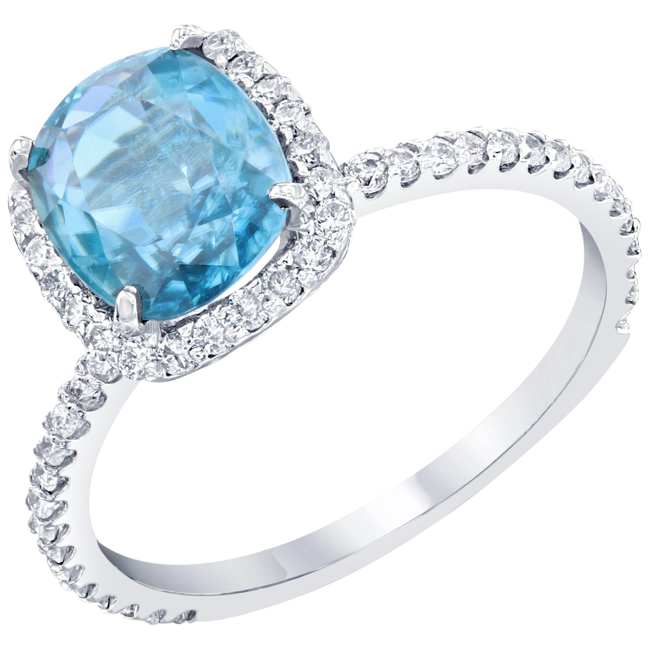 4.90 Carat Blue Zircon Diamond 14 Karat White Gold Ring For Sale at ...
