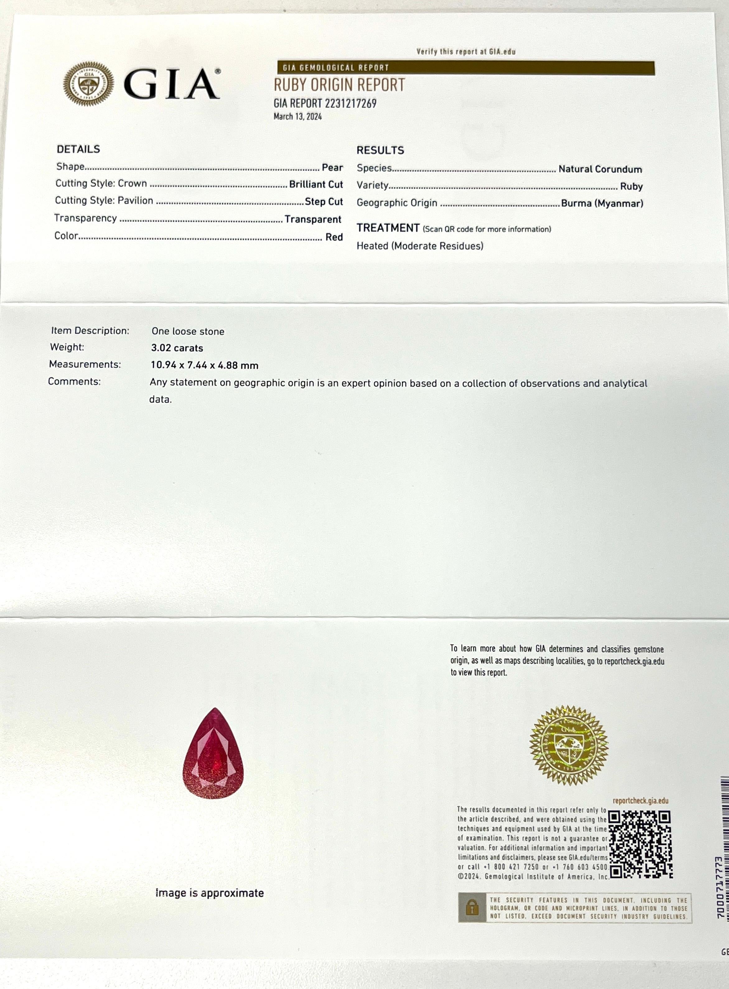 4.02 ct GIA Certified Natural Ruby and GIA Certified Diamond Ring For ...