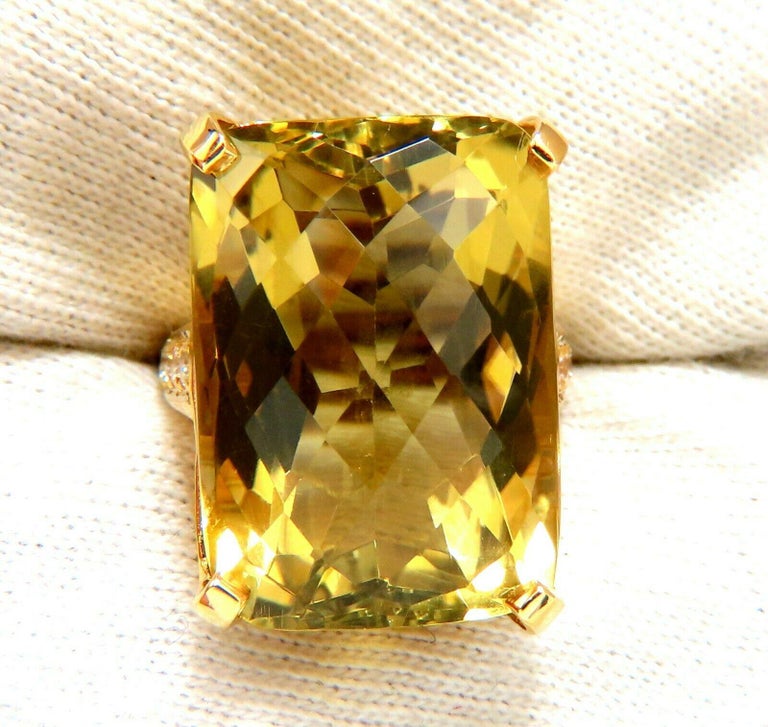 40.20 Carat Natural Chardonnay Yellow Green Spodumene Diamonds Ring 14 ...