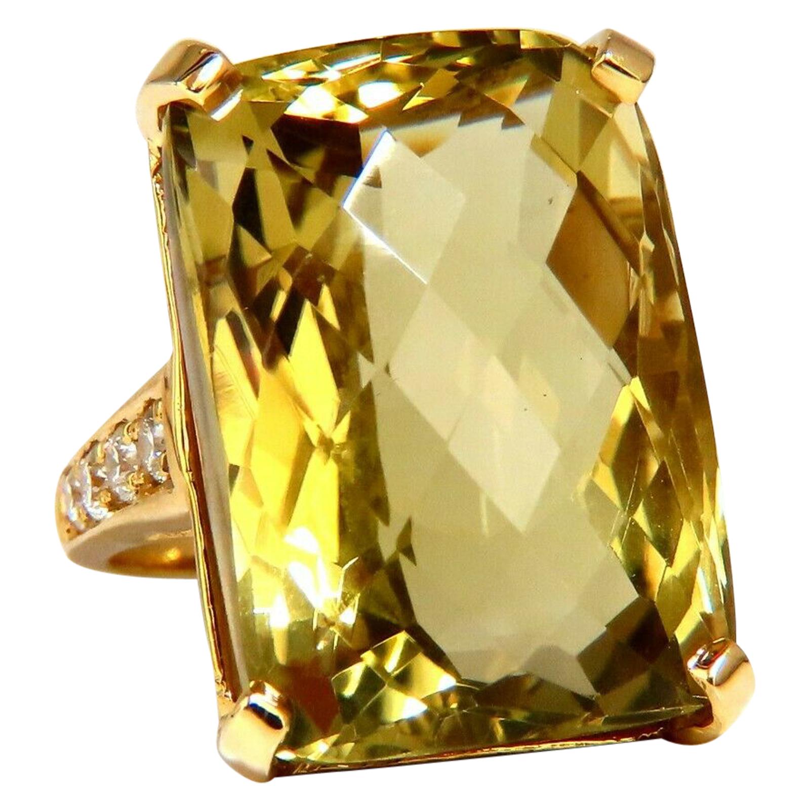 40.20 Carat Natural Chardonnay Yellow Green Spodumene Diamonds Ring 14 ...
