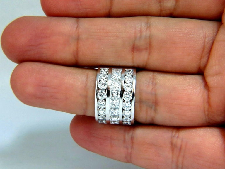 4.02ct Natural Princess Round Diamonds Band Three Row Channel Ring 14kt ...