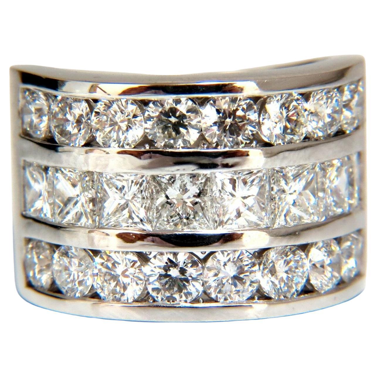 4.02ct Natural Princess Round Diamonds Band Three Row Channel Ring 14kt ...