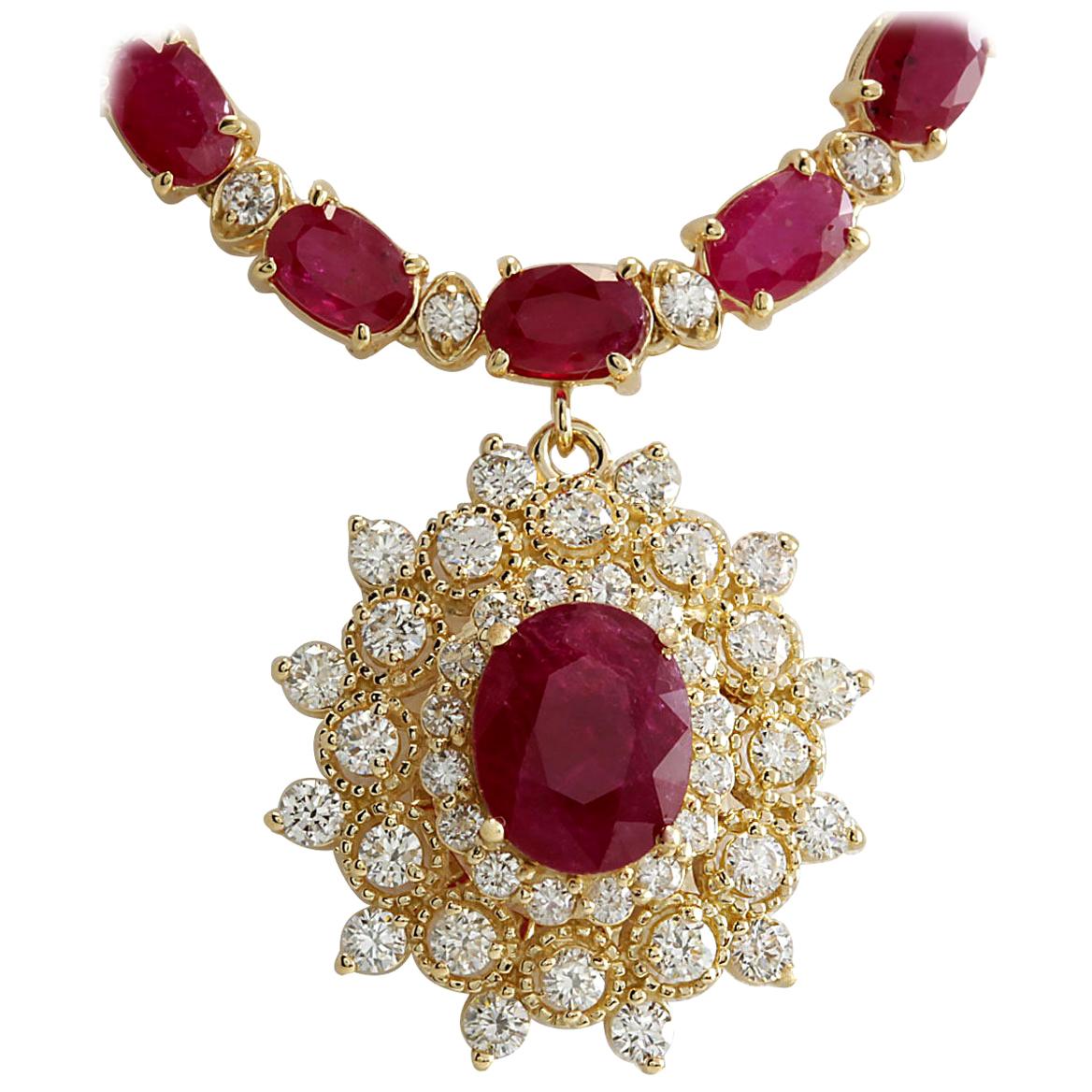 40.45 Carat Natural Ruby 18 Karat Yellow Gold Diamond Necklace For Sale ...