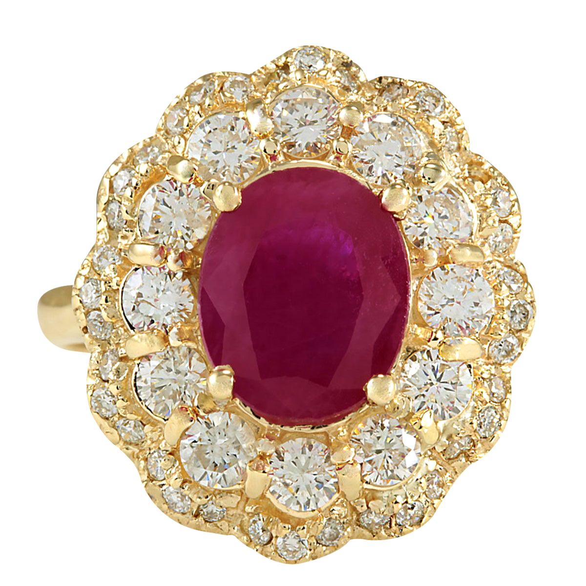4.05 Carat Natural Ruby 18 Karat Yellow Gold Diamond Ring For Sale at ...