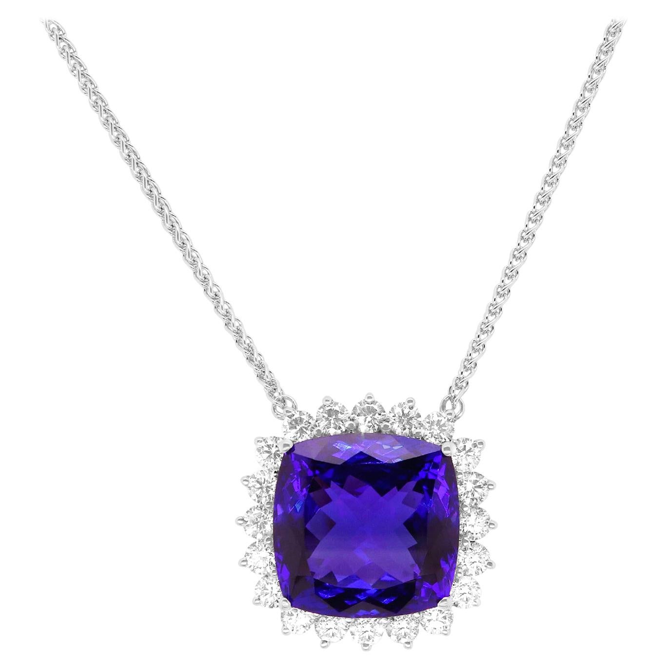 43 Carat Cushion-Cut Tanzanite Pendant Necklace with 18 Carat Diamonds ...