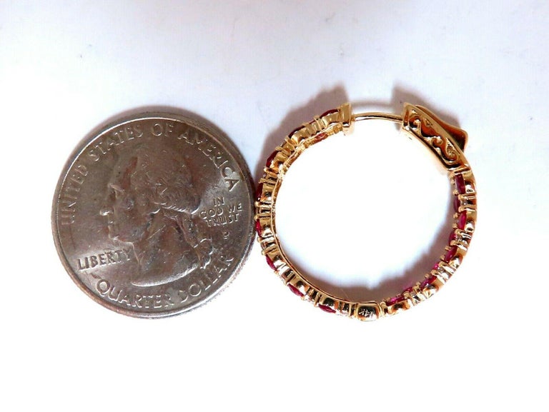 4.05 Carat Natural Ruby Diamonds Hoop Earrings 14 Karat For Sale at 1stDibs