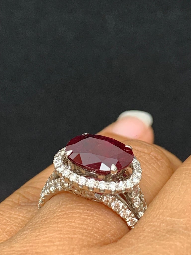 4.06 Carat Oval Ruby and Diamond Cocktail Ring in 14K White Gold For ...