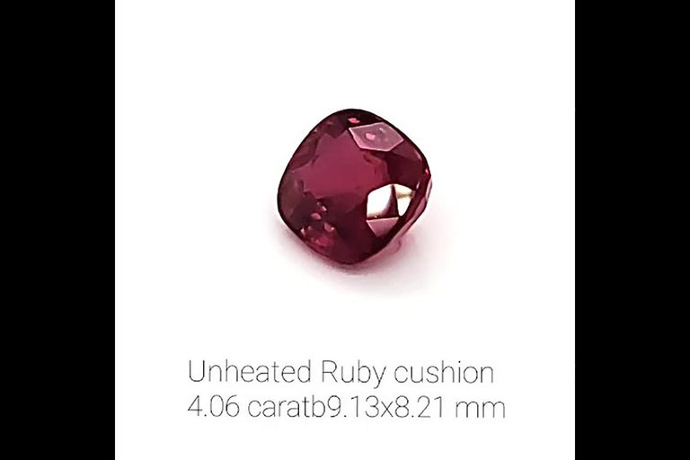 4.06 Carat Unheated Natural Red Ruby Cushion Cut Gem For Sale at 1stDibs
