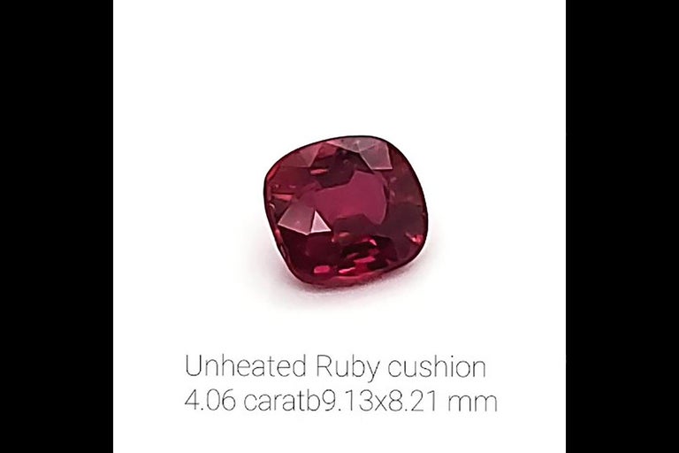 4.06 Carat Unheated Natural Red Ruby Cushion Cut Gem For Sale at 1stDibs