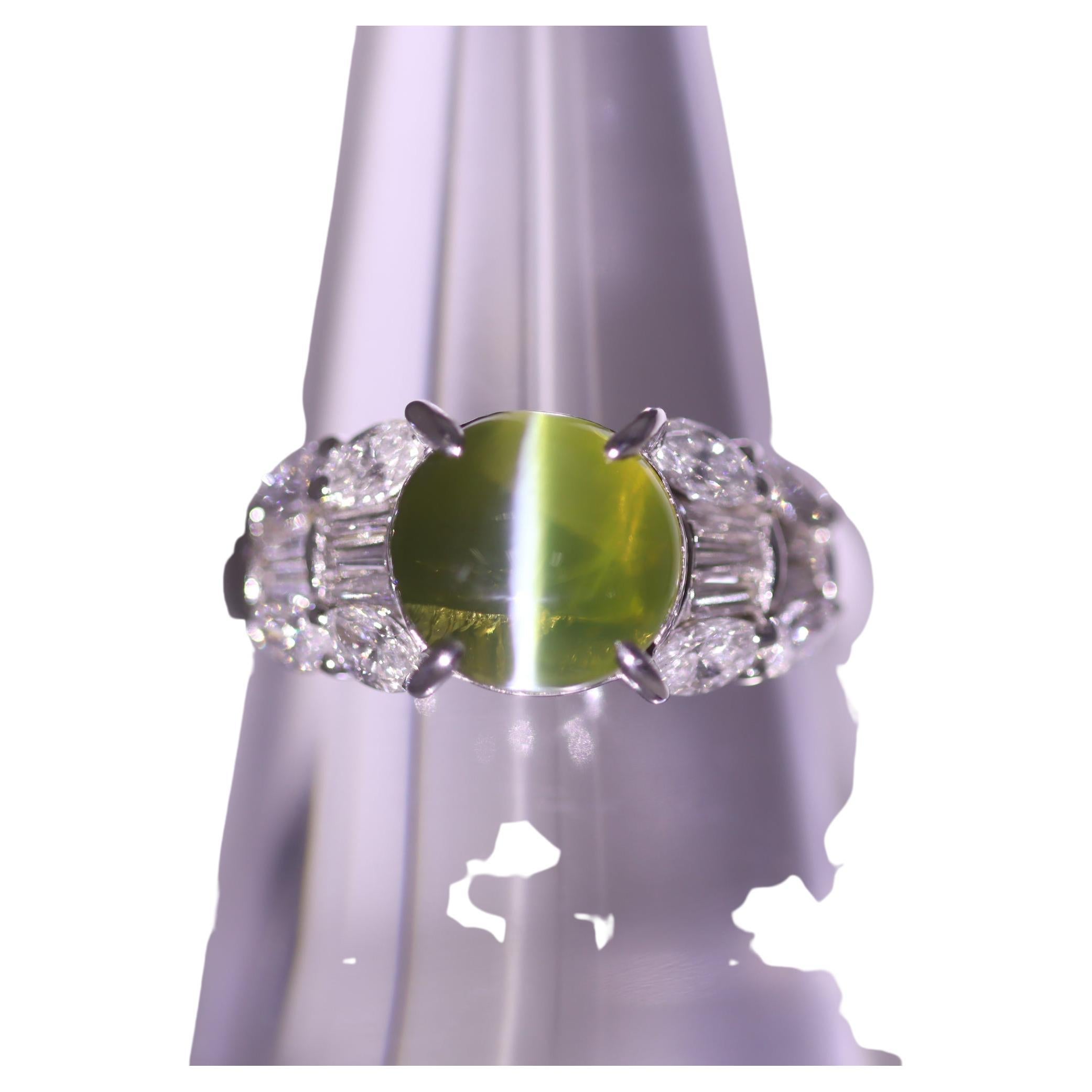 Cats Eye Watermelon-Tourmaline Diamond Platinum Ring at 1stDibs