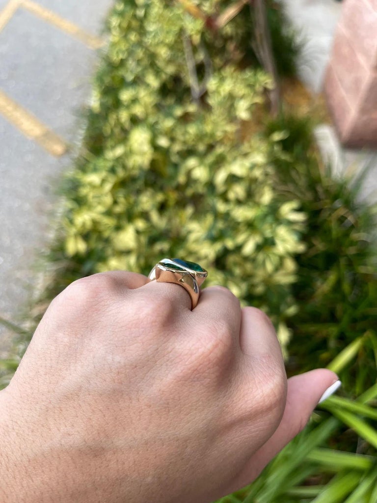 4.08tcw Dark Green Tear Drop Emerald Bypass Two Stone Bezel Statement ...