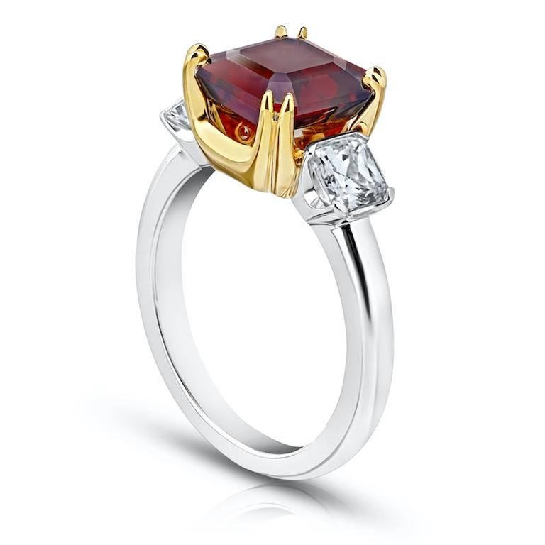 4.09 Carat Asscher Cut Red Spinel and Diamond Platinum and 18k Yellow ...