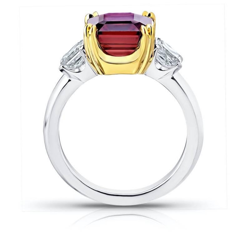 4.09 Carat Asscher Cut Red Spinel and Diamond Platinum and 18k Yellow ...