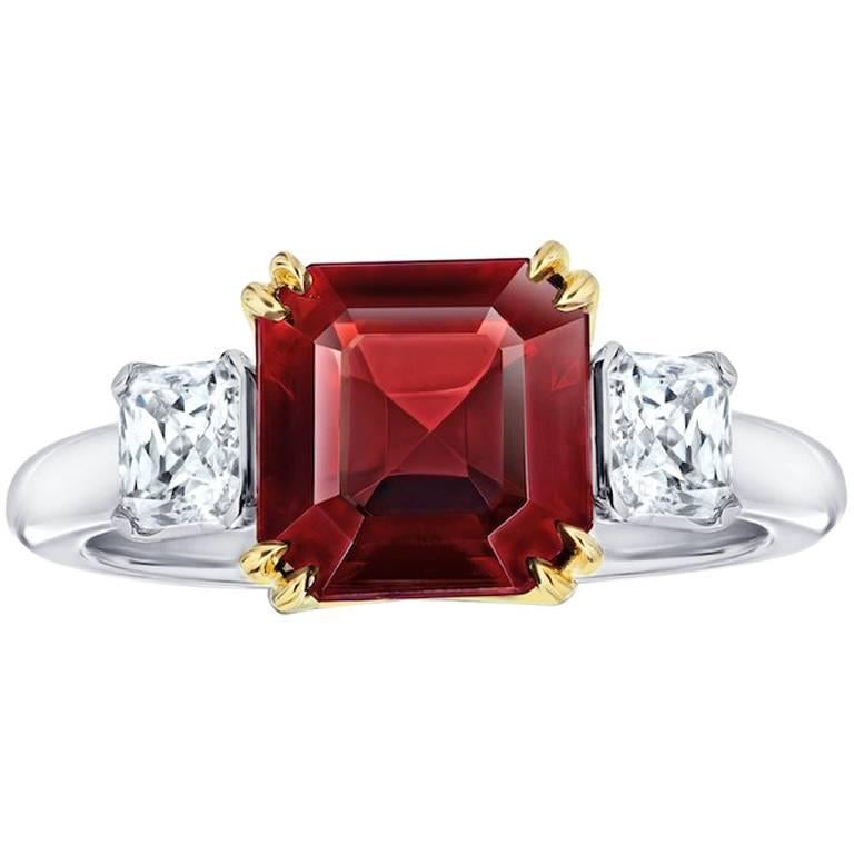 4.09 Carat Asscher Cut Red Spinel and Diamond Platinum and 18k Yellow ...