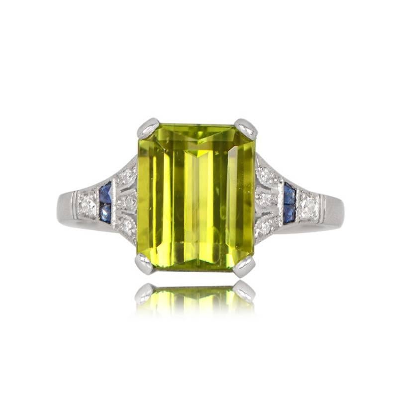 4.09ct Emerald Cut Natural Peridot Cocktail Ring, Platinum For Sale at 1stDibs