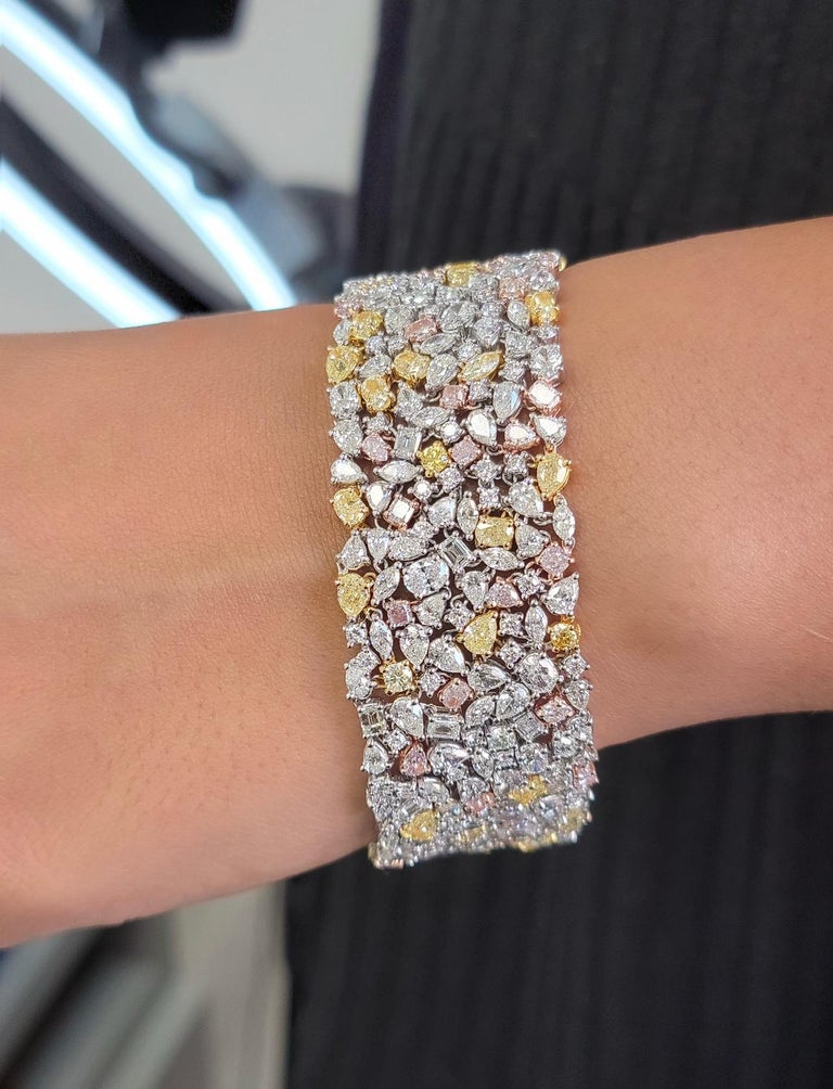 40ct Fancy Color Diamond Carpet Bracelet For Sale at 1stDibs