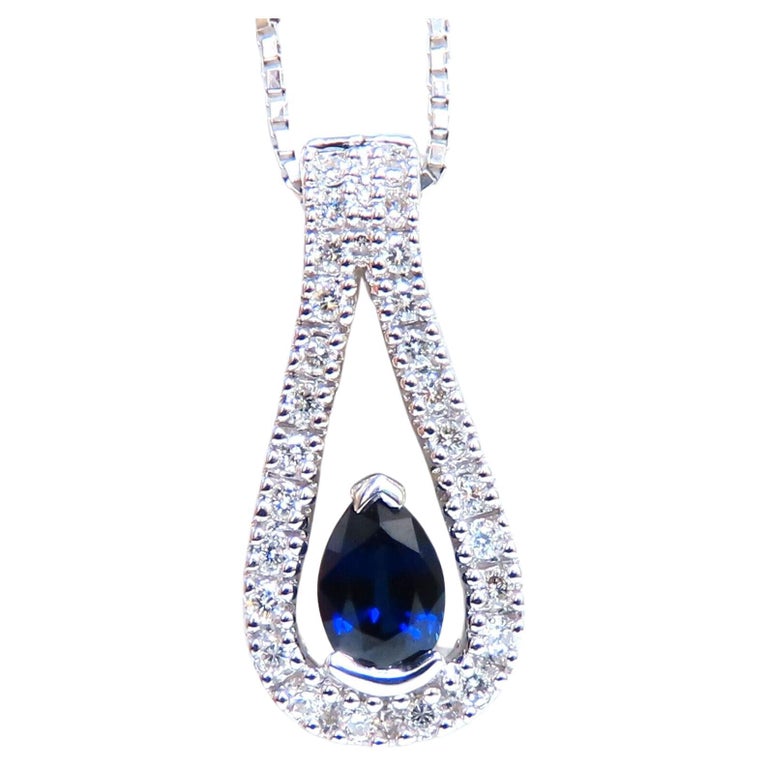 .40 Carat Natural Pear Shaped Sapphire Diamonds Drop Pendant 14 Karat ...