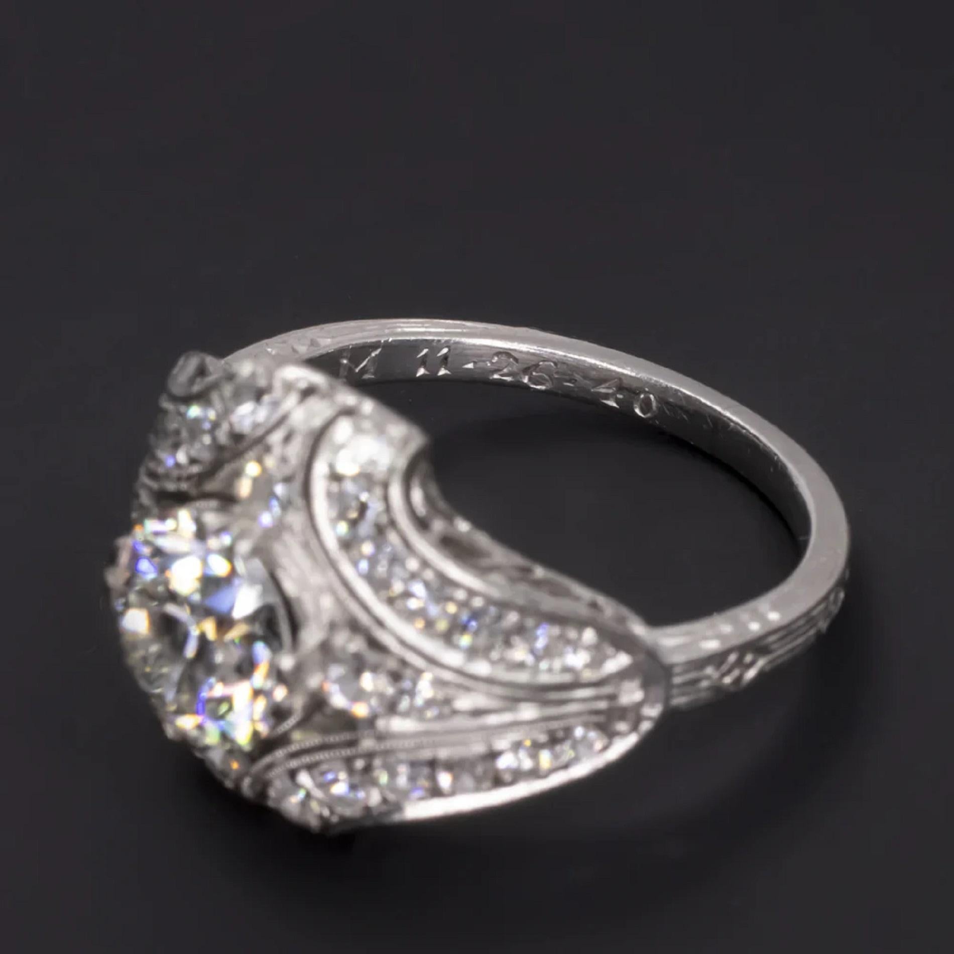 40's Authentic 1.65 Carat Old European Diamond Ring For Sale at 1stDibs