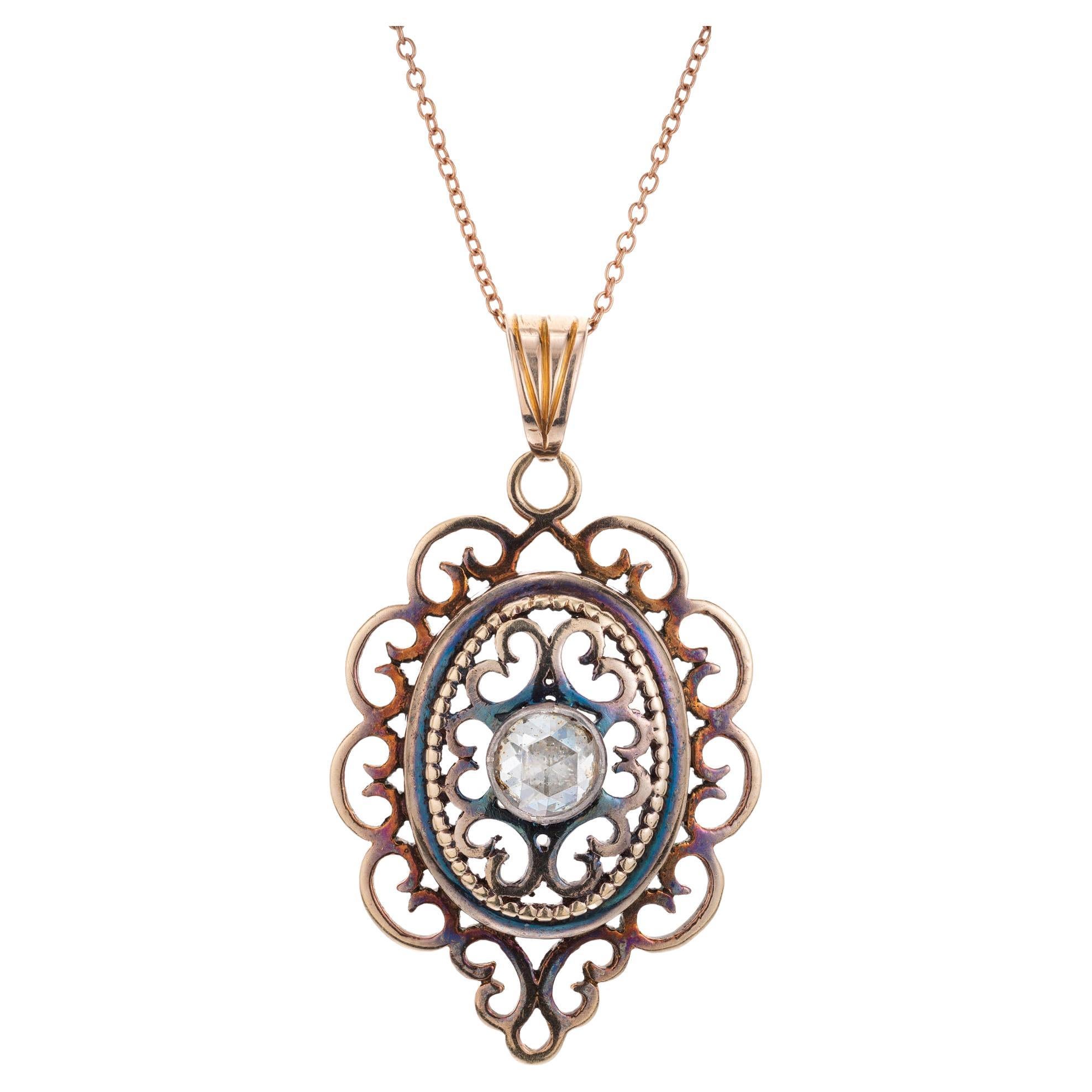 Antique Edwardian Diamond Gold Pendant Necklace For Sale at 1stDibs