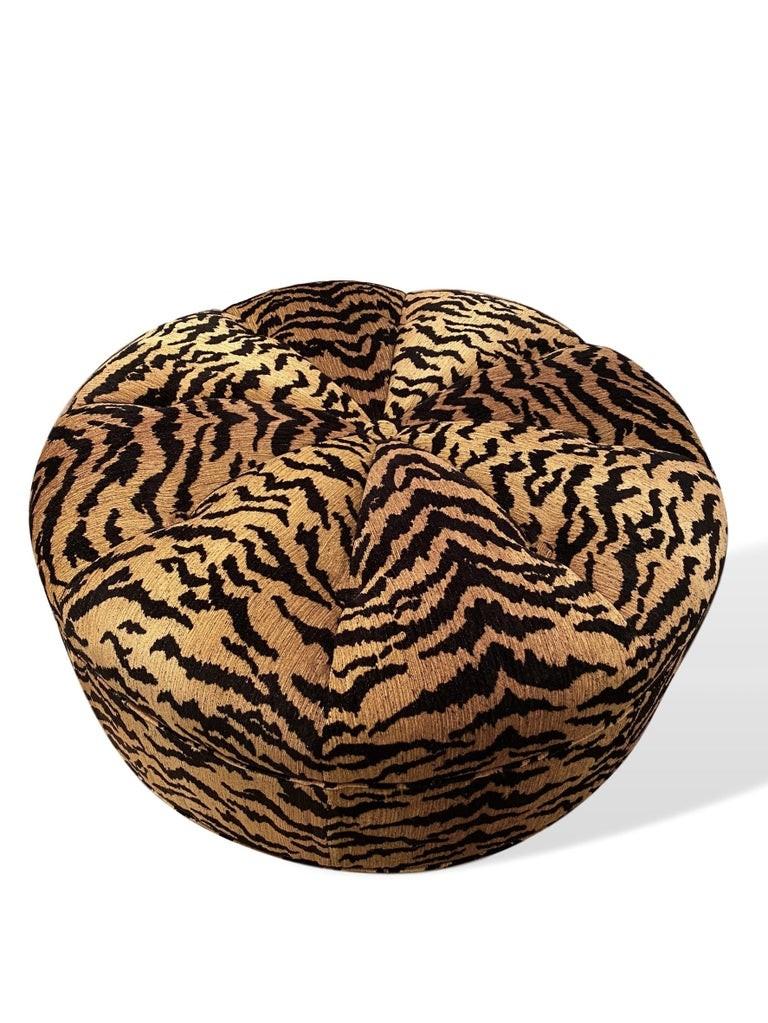 Circular Ottoman in Italian Designer Silky Tiger Woven Heavy Chenille ...