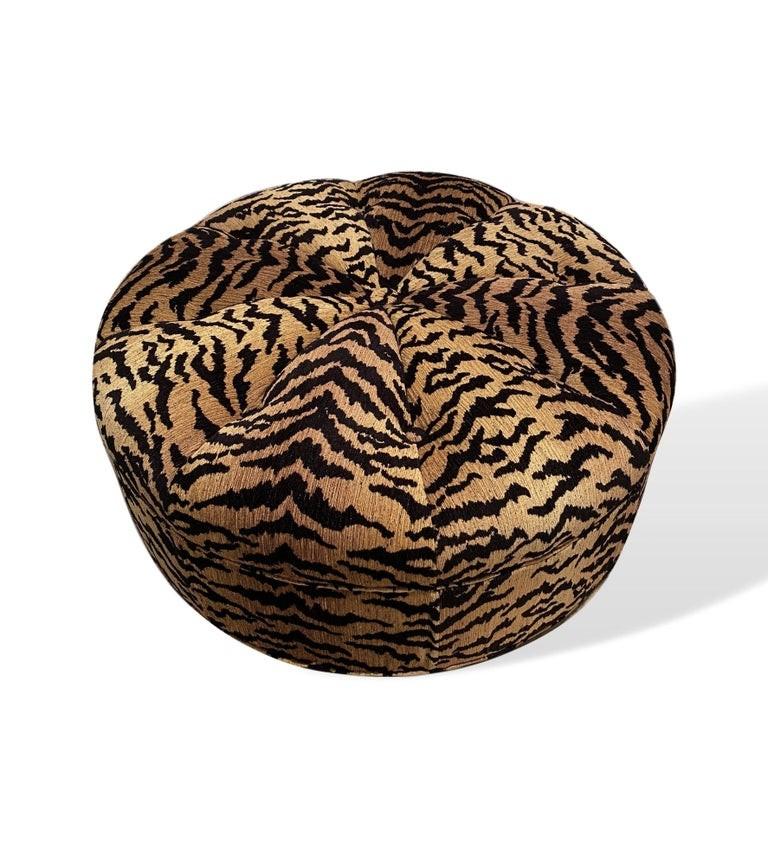Circular Ottoman in Italian Designer Silky Tiger Woven Heavy Chenille ...