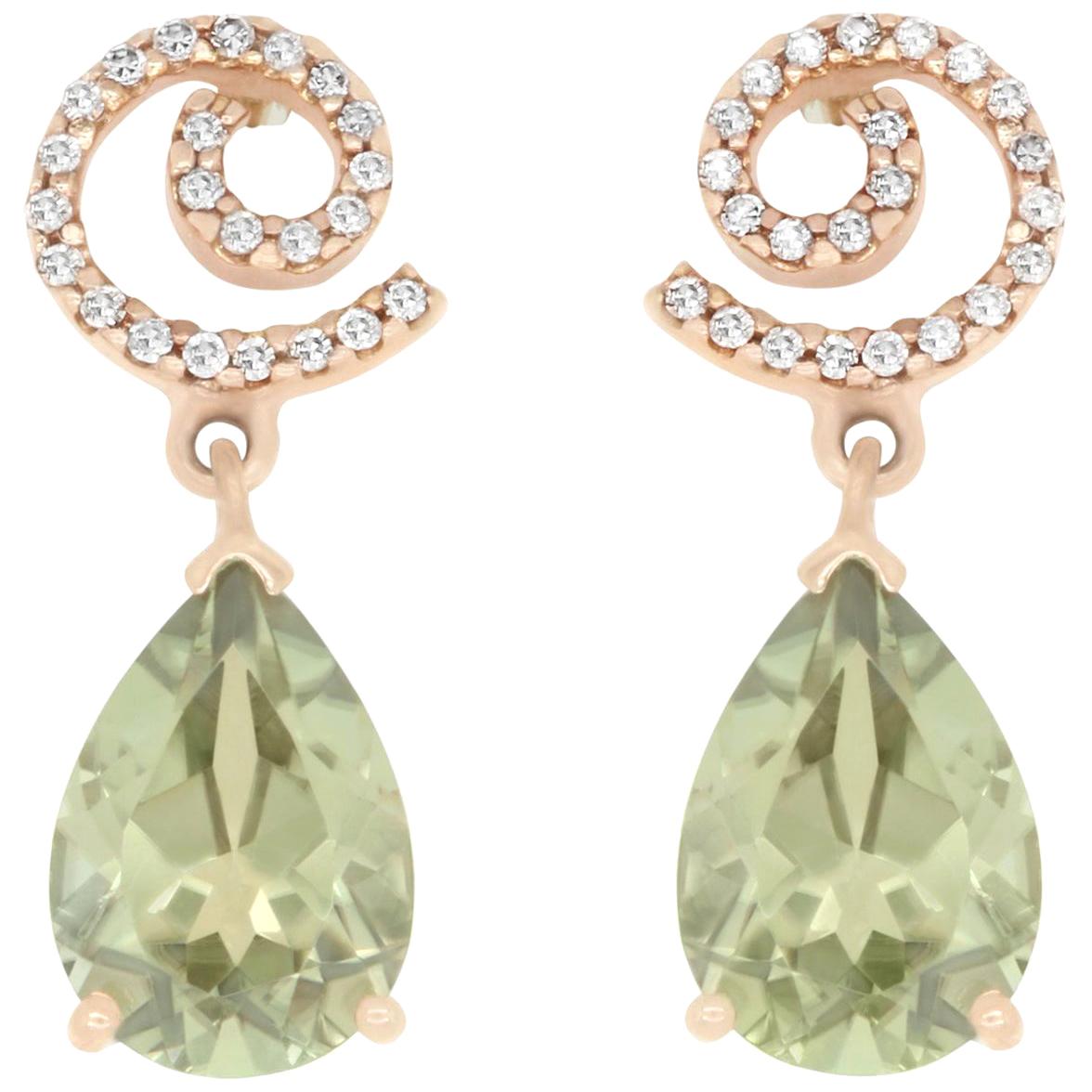 4.10 Carat Pear Shaped Color Change Diaspore and Diamond Drop Earrings ...