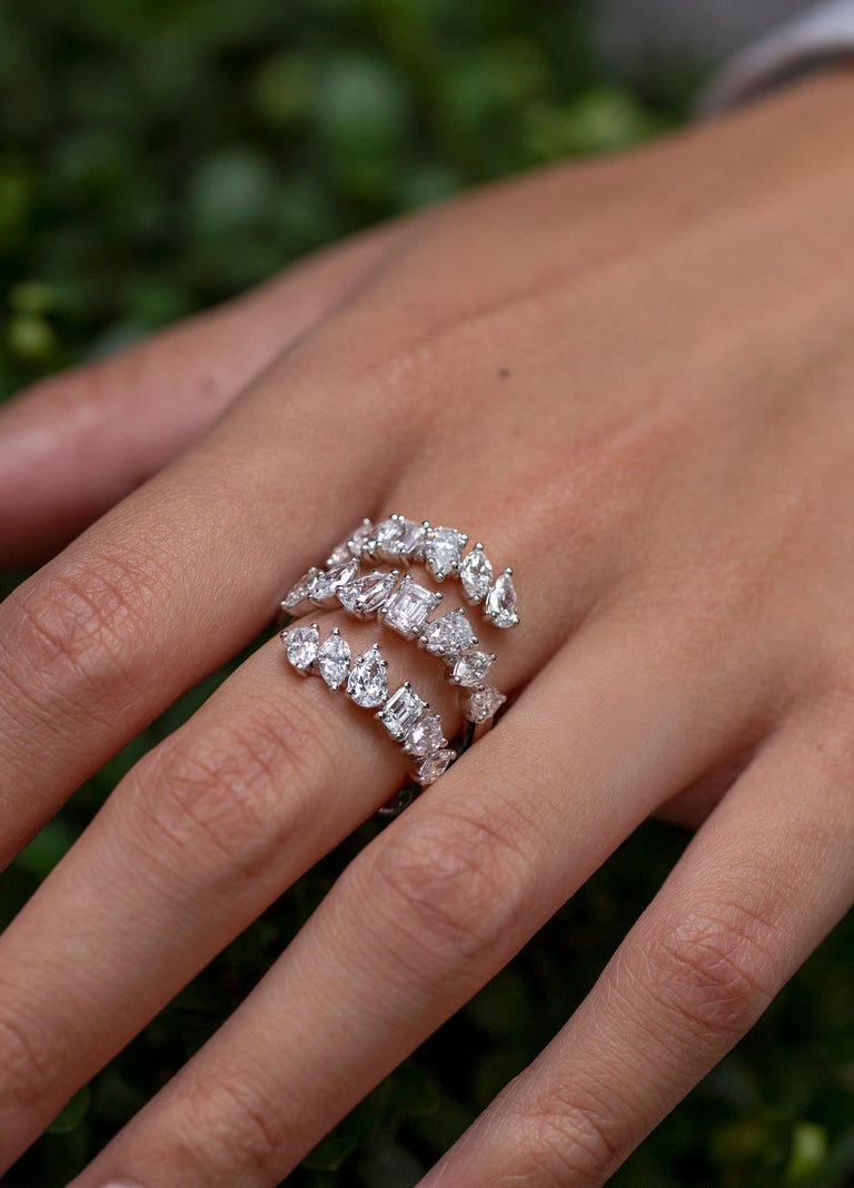 4.10 Carat Total Mixed Cut Diamond Fashion Ring in 18 karat White Gold ...