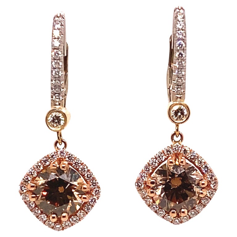 4.10 Carats Natural Fancy Brown Diamond Earrings For Sale at 1stDibs