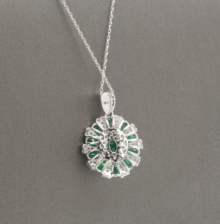 4.10Ct Natural Emerald and Diamond 14K Solid White Gold Necklace For ...