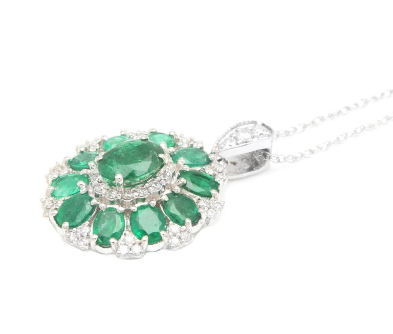 4.10Ct Natural Emerald and Diamond 14K Solid White Gold Necklace For ...