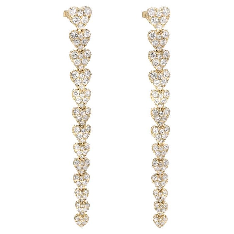 Elizabeth Fine Jewelry 4.11 Carat Diamond Heart Drop Earrings in 18K ...