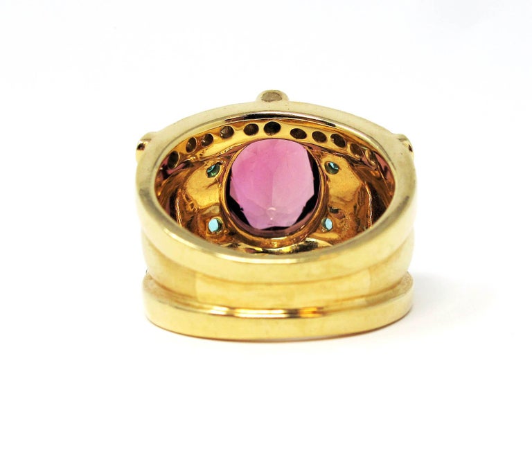 Judy Mayfield Etruscan Style 18K Gold Cigar Band Ring Pink and Green ...