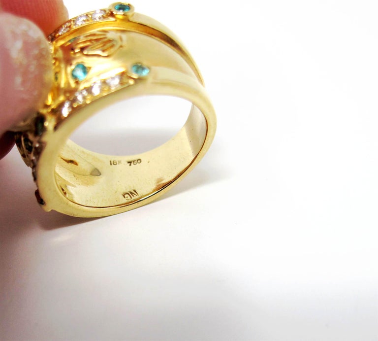 Judy Mayfield Etruscan Style 18K Gold Cigar Band Ring Pink and Green ...