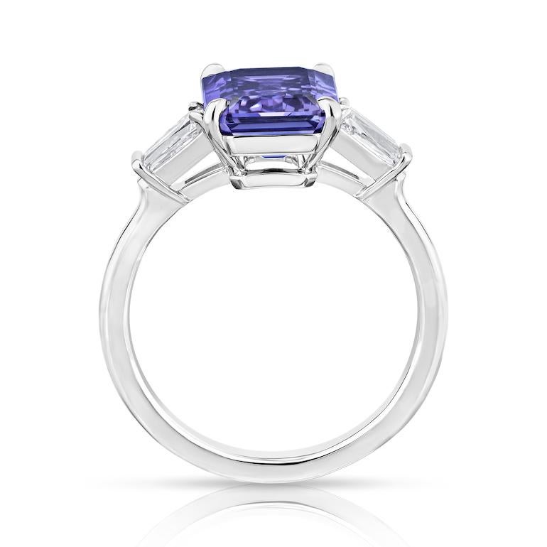 4.14 Carat Emerald Cut Purple Sapphireand Diamond Platinum Ring For ...