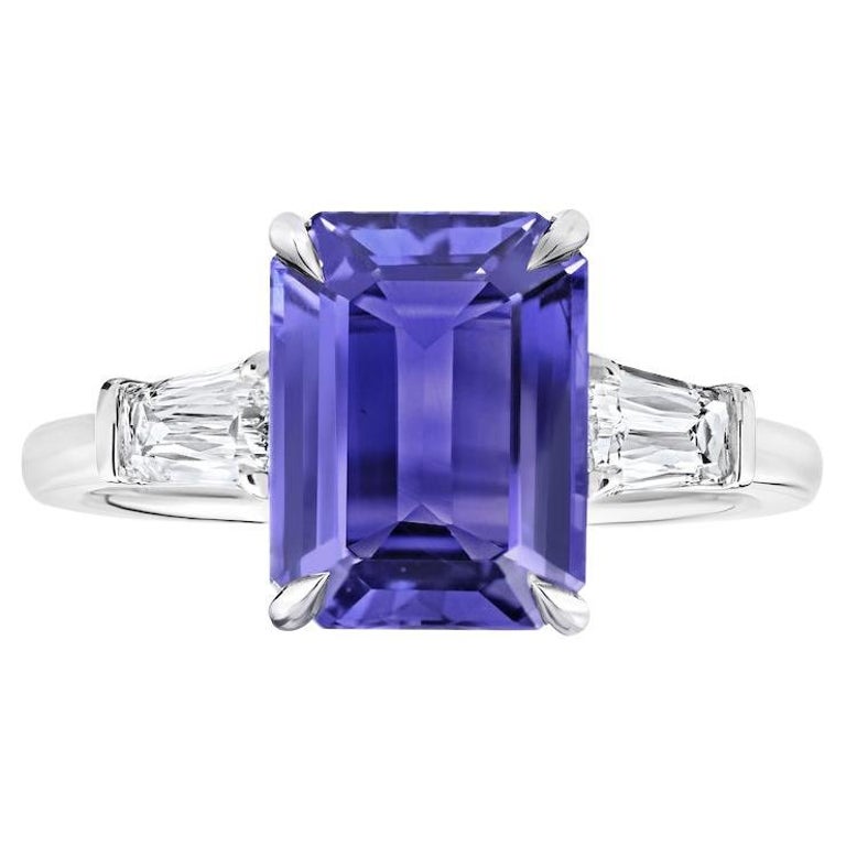 4.14 Carat Emerald Cut Purple Sapphireand Diamond Platinum Ring For ...